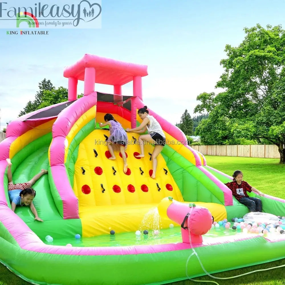 Watermelon style double waterslide Inflatable Backyard playground. Str ...